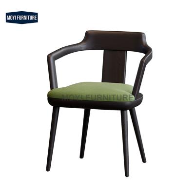 China Retro Style Ash Wood Color Armchair Cafe Shop Indoor Canteen Dining Chair with Seat Cushion for Home Restaurant for sale