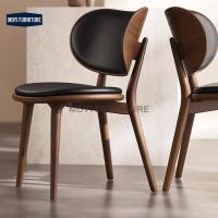China Nordic Solid Wood Dining Chairs Leisure Chairs Coffee Shops Restaurants Leather Armchairs Designer Hotel Negotiation Chairs for sale