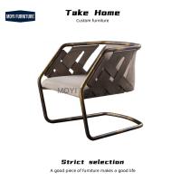China American Retro Office Accent Chair Golden Metal Frame Saddle Leather Curved Backrest Dining Chair for Kitchen for sale