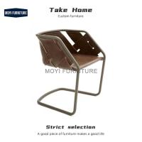 China American Retro Office Accent Chair Golden Metal Frame Saddle Leather Curved Backrest Dining Chair for Kitchen for sale