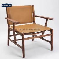 China Modern Nordic Furniture Ash Wood Solid Wood Armchair Living Room Furniture Accent Leather Leisure Arm Dining Chair for sale