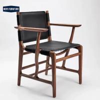 China Modern Nordic Furniture Ash Wood Solid Wood Armchair Living Room Furniture Accent Leather Leisure Arm Dining Chair for sale