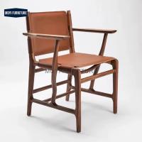 China Modern Nordic Furniture Ash Wood Solid Wood Armchair Living Room Furniture Accent Leather Leisure Arm Dining Chair for sale
