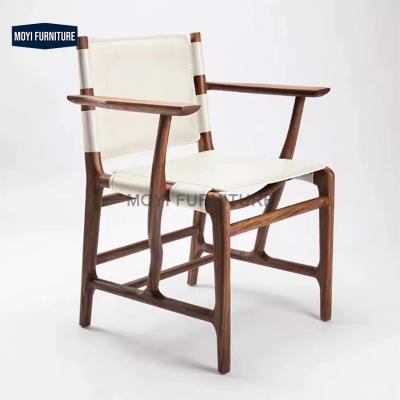 China Modern Nordic Furniture Ash Wood Solid Wood Armchair Living Room Furniture Accent Leather Leisure Arm Dining Chair for sale