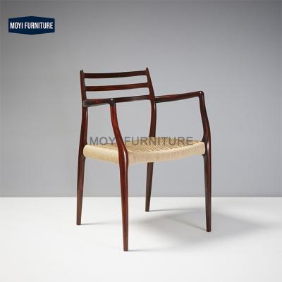 China Simple and Modern Straight-line Design Natural Wood Lounge Chair Woven Rope Seat and Curved Backrest Woven Rope Dining Chairs for sale