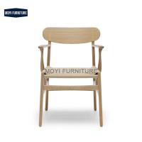 China MOYI Restaurant Furniture Curved Back Accent Solid Wood Dining Rope Seat Dining Chair for sale