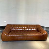 China Vintage Brown Leather Couch Set Pine Wood Frame Leisure Sofa Sectional for Villa for sale