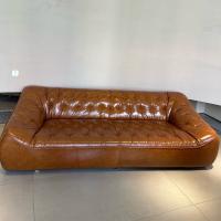 China Vintage Brown Leather Couch Set Pine Wood Frame Leisure Sofa Sectional for Villa for sale
