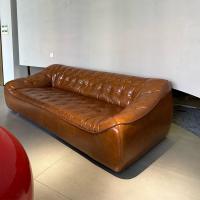 China Vintage Brown Leather Couch Set Pine Wood Frame Leisure Sofa Sectional for Villa for sale
