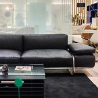 China Bauhaus-Style High-Legged Straight-Line Sofa Multi-Seat Leather for Living Room Villa Business Negotiation Made Durable PU for sale