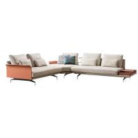 China Wooden Frame Stainless Steel Hardware Feet Modular L-Shaped Leather Fabric Sofa Set for Living Room Villa Apartment Use for sale
