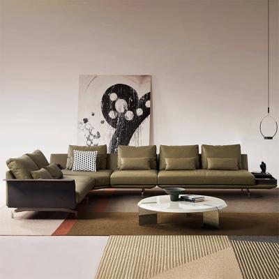 China Wooden Frame Stainless Steel Hardware Feet Modular L-Shaped Leather Fabric Sofa Set for Living Room Villa Apartment Use for sale