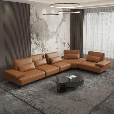China Italian Designer Light Luxury Leather Sofa with Left and Right Corner Extendable Villa, Hotel Living Room Sofa for sale
