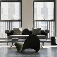 China Light Luxury Modular Sofa Stainless Steel Base Linen Fabric Black 3 Seat Curved Sofa Chair for Apartment Lobby for sale