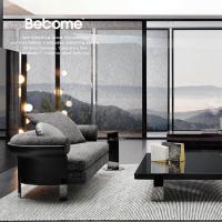 China Light Luxury Modular Sofa Stainless Steel Base Linen Fabric Black 3 Seat Curved Sofa Chair for Apartment Lobby for sale