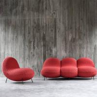China Italian Home Livingroom Leisure Chair Knitted Fabric Black Iron Leg With Ottoman Single Lounge Chair for Hotel for sale