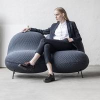 China Italian Home Livingroom Leisure Chair Knitted Fabric Black Iron Leg With Ottoman Single Lounge Chair for Hotel for sale