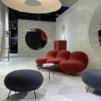 China Italian Home Livingroom Leisure Chair Knitted Fabric Black Iron Leg With Ottoman Single Lounge Chair for Hotel for sale