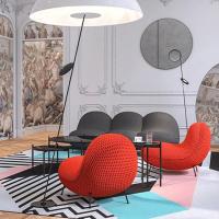 China Italian Home Livingroom Leisure Chair Knitted Fabric Black Iron Leg With Ottoman Single Lounge Chair for Hotel for sale