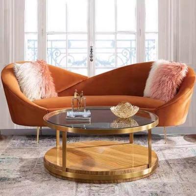 China Hot Sale Beauty Salon Clothing Store Living Room Sofa Set Modern Luxury Curved Sofa With Gold Leg for sale