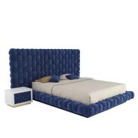 China Modern Blue Velvet King-Size Bedroom Furniture Unique Double Headboard With Button Tufted Design for sale