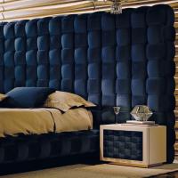 China Modern Blue Velvet King-Size Bedroom Furniture Unique Double Headboard With Button Tufted Design for sale