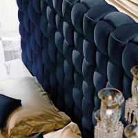 China Modern Blue Velvet King-Size Bedroom Furniture Unique Double Headboard With Button Tufted Design for sale