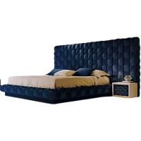 China Modern Blue Velvet King-Size Bedroom Furniture Unique Double Headboard With Button Tufted Design for sale