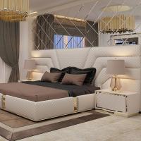 China Opulent Upholstered Bed: Quilted Pattern & Gold Trims for Luxe Bedrooms for sale