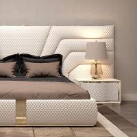 China Opulent Upholstered Bed: Quilted Pattern & Gold Trims for Luxe Bedrooms for sale