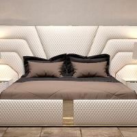 China Opulent Upholstered Bed: Quilted Pattern & Gold Trims for Luxe Bedrooms for sale