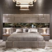 China Unique Storage Rack Leather Very Big Headboard Bed Set Modern Luxury Master Bedroom Furniture Huge Bed With Led Light for sale