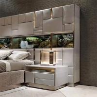 China Unique Storage Rack Leather Very Big Headboard Bed Set Modern Luxury Master Bedroom Furniture Huge Bed With Led Light for sale