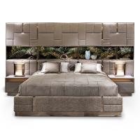 China Unique Storage Rack Leather Very Big Headboard Bed Set Modern Luxury Master Bedroom Furniture Huge Bed With Led Light for sale