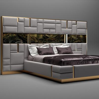 China Unique Storage Rack Leather Very Big Headboard Bed Set Modern Luxury Master Bedroom Furniture Huge Bed With Led Light for sale
