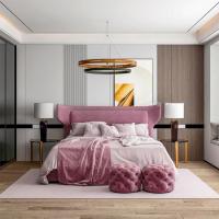 China Hot Sale Italian Modern Style Fabric Comfortable Furniture Bedroom King Size Double Bed for sale