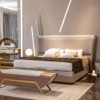 China Hotel Apartment Bedroom Sets Luxury Queen King Size Bed Modern Italian Leather Soft Double Bed Design for sale