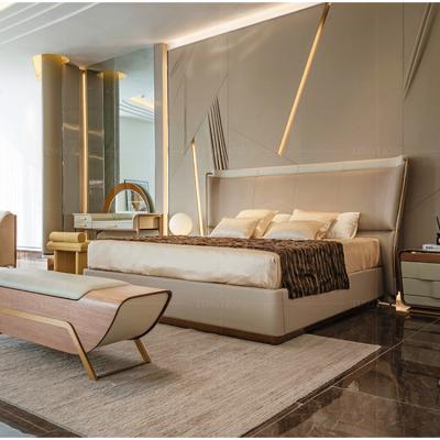 China Hotel Apartment Bedroom Sets Luxury Queen King Size Bed Modern Italian Leather Soft Double Bed Design for sale