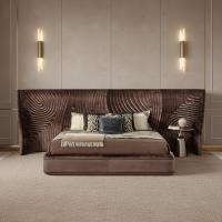 China Latest Design Bedroom Furniture Big Headboard Velvet Fabric Bed Unique Shape Modern Luxury Double Bed with Storage Bedroom Set for sale