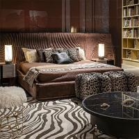 China Latest Design Bedroom Furniture Big Headboard Velvet Fabric Bed Unique Shape Modern Luxury Double Bed with Storage Bedroom Set for sale