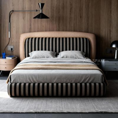 China Italian New Design High-end King Size Soft Comfortable Modern Fabric Upholstered Plush Back Luxury Bedroom Bed for sale
