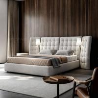 China Italian Minimalist Wide-screen High-back French Wabi-sabi Style Fabric Upholstered Angel Bed for sale