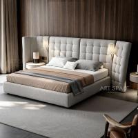 China Italian Minimalist Wide-screen High-back French Wabi-sabi Style Fabric Upholstered Angel Bed for sale