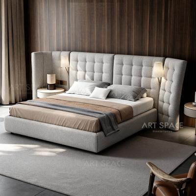 China Italian Minimalist Wide-screen High-back French Wabi-sabi Style Fabric Upholstered Angel Bed for sale