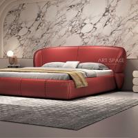 China Luxury New Design Home Orange Fabric Double Bed Villa Bedroom Creative High-end Double Bed for sale