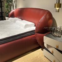 China Luxury New Design Home Orange Fabric Double Bed Villa Bedroom Creative High-end Double Bed for sale