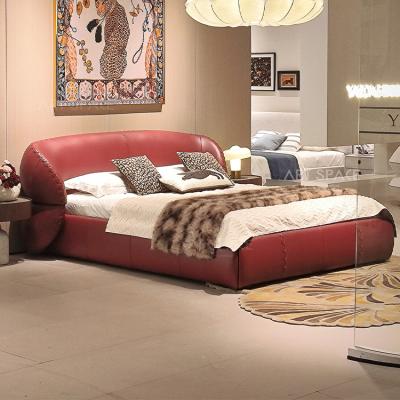 China Luxury New Design Home Orange Fabric Double Bed Villa Bedroom Creative High-end Double Bed for sale