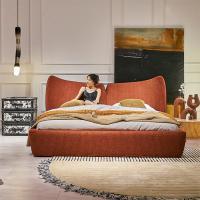 China Modern Luxury Velvet Upholstered Bed with Warm Orange Headboard Stylish Bed for Bedroom Hotel Resort for sale