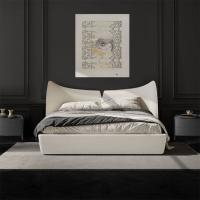 China Modern Luxury Velvet Upholstered Bed with Warm Orange Headboard Stylish Bed for Bedroom Hotel Resort for sale