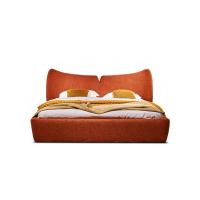 China Modern Luxury Velvet Upholstered Bed with Warm Orange Headboard Stylish Bed for Bedroom Hotel Resort for sale